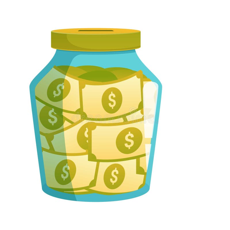 Glass Money Jar Filled with Dollar Bills Representing Saving Money ...