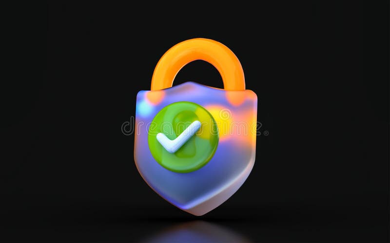 Glass Morphism Check Mark Lock Icon with Colorful Gradient Light Stock ...