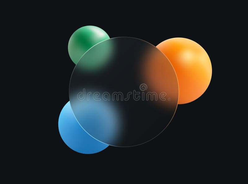 Glass Morphism Concept with 3D Colored Spheres. Frosted Glass Effect ...
