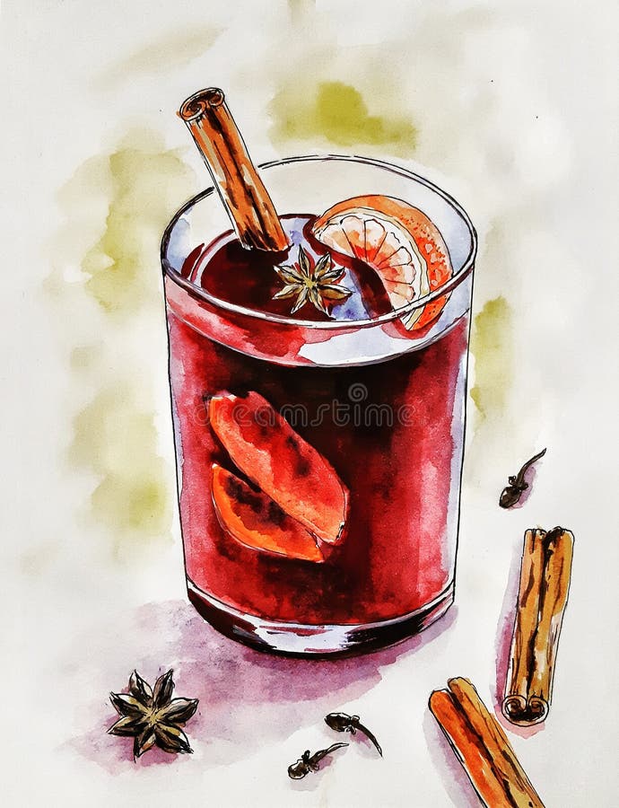Glass of Mulled Wine with Cinnamon Stock Illustration - Illustration of ...