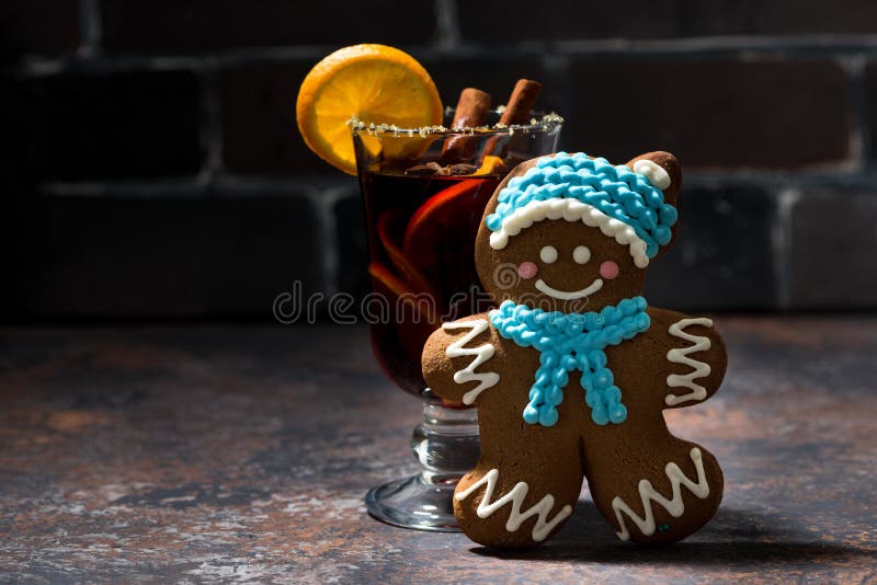Glass of Mulled Wine and Gingerbread Man Stock Image - Image of fruit ...