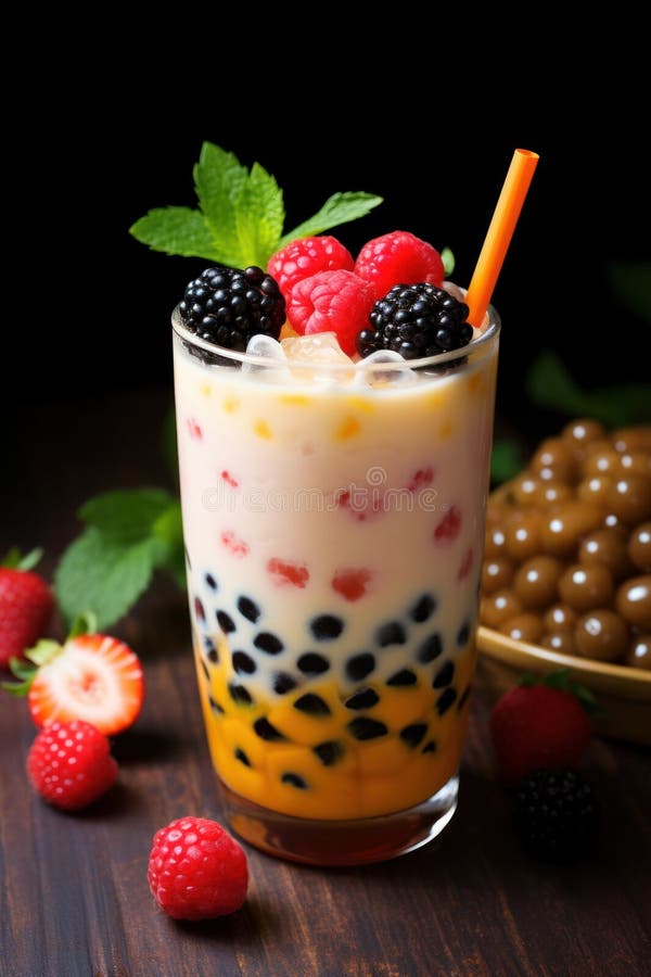 Glass of Multicolored Bubble Tea or Taiwan Milk Tea with Bubbles with ...