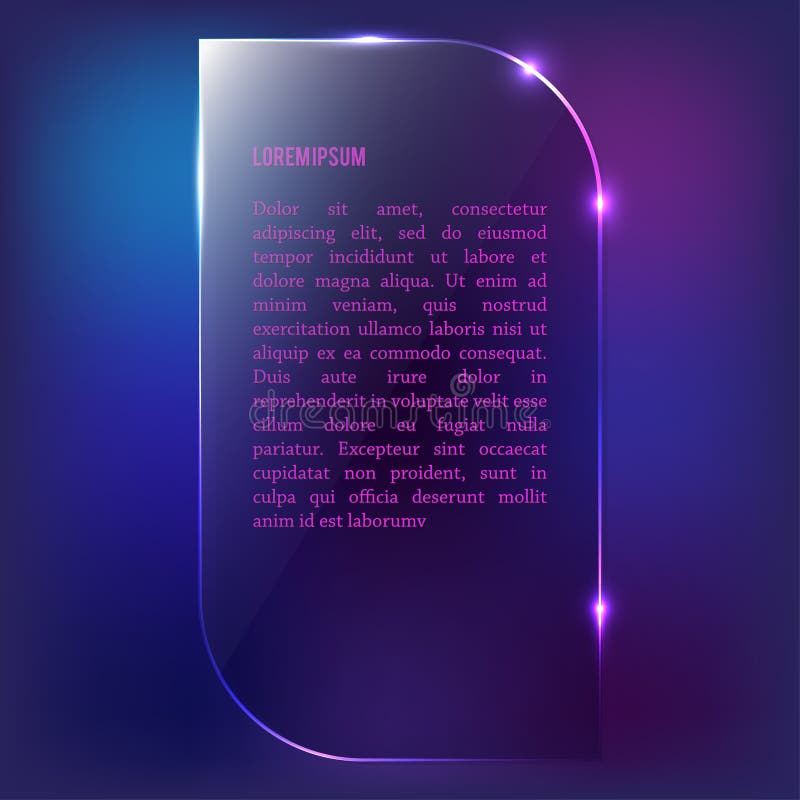 Glass Neon Plate. Vector Glass Banner. Blue Background Stock Vector ...