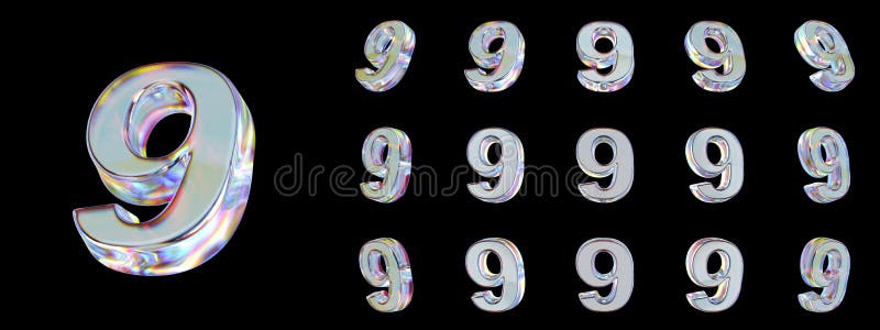 Glass Number 9 on a Black Background. 3D Render. Stock Illustration ...