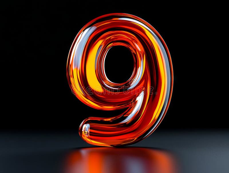 A Glass Number 9 on a Black Surface Stock Illustration - Illustration ...