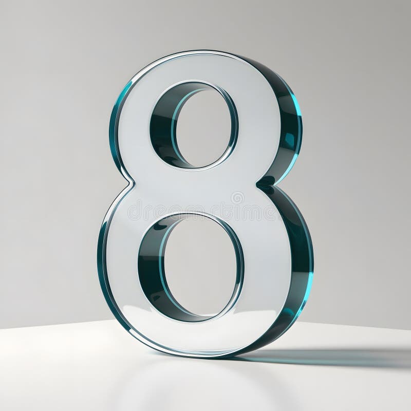 Glass Number Eight Render: Teal Accented Digit on White Background ...