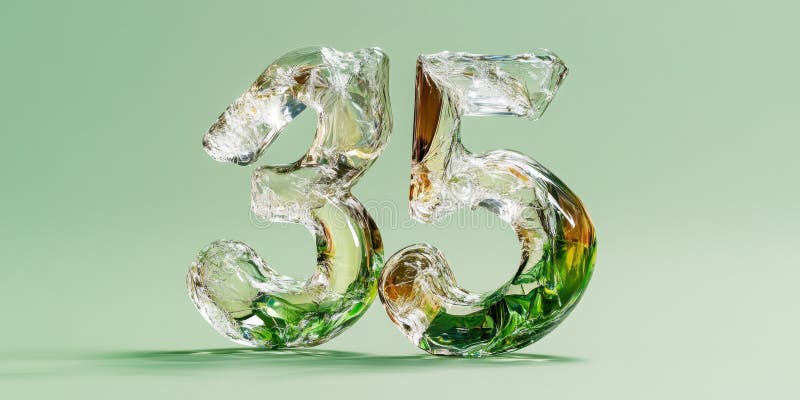 Glass Numbers 3 and 5 with Greenery Inside on Light Green Background ...
