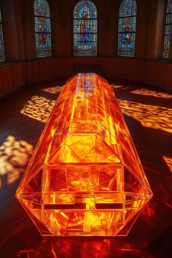 Glass Object in Room with Stained Glass Windows Stock Image - Image of ...