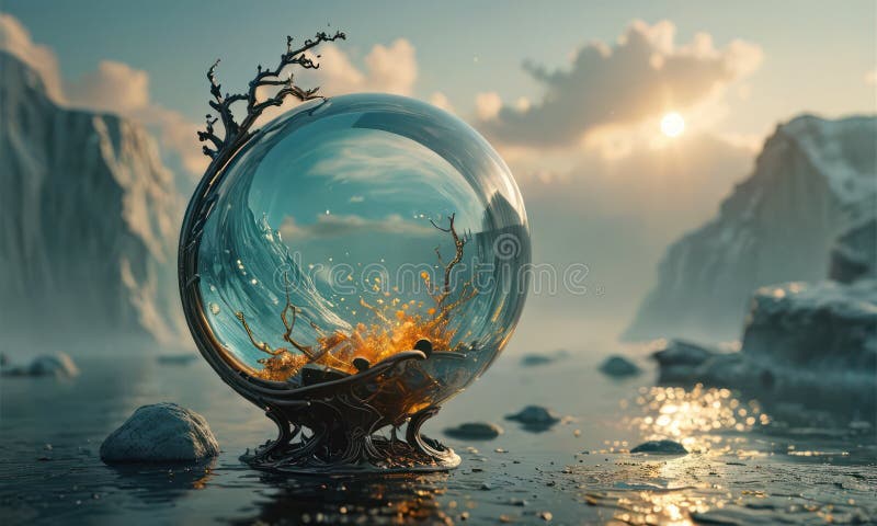 A Glass Object is Shown with a Tree Inside of it. Stock Illustration ...