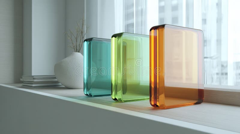 Colorful Glass Objects on a Minimalist Modern Interior Window Ledge ...