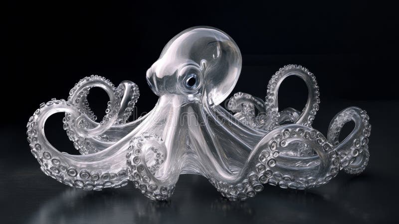 Glass Octopus Sculpture on Dark Background, Elegant Art Concept Stock ...