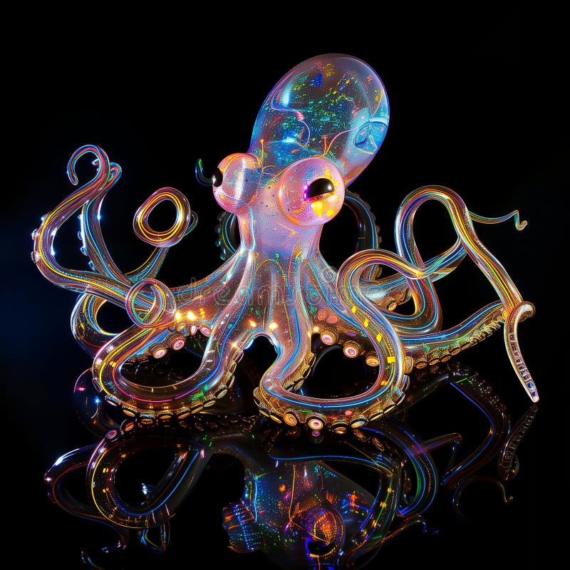 A Glass Octopus Sculpture with a Light Up Head and Tentacles Stock ...