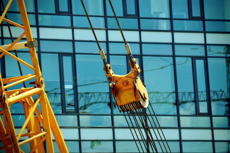 Glass Office Building Blue Architecture Office District Crane Machine ...