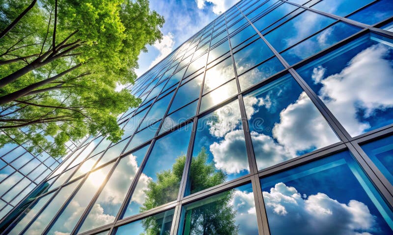 Reflection of Clouds on Glass Office Building in Eco-friendly ...