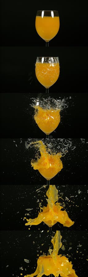 Glass of Orange Exploding Against Black Background Stock Photo - Image ...