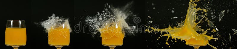 Glass of Orange Exploding Against Black Background Stock Photo - Image ...