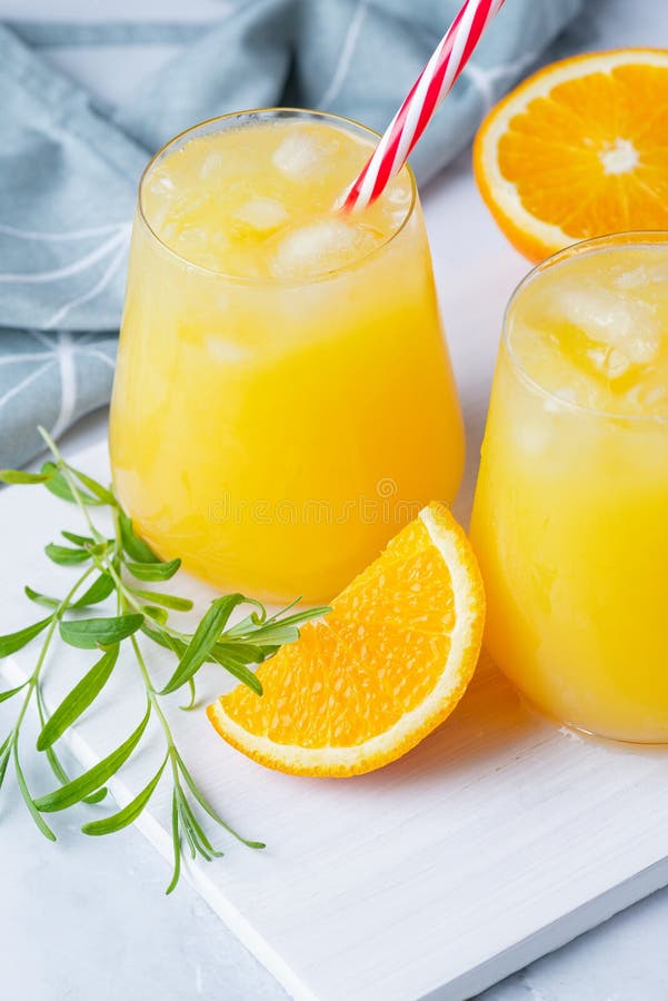 Glass of Orange Juice with Ice. Cold Orange Fresh Stock Photo - Image ...
