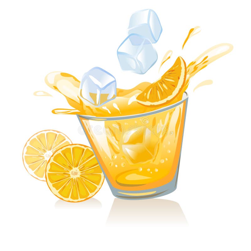 Glass of Orange Juice and Ice Cubes Stock Vector - Illustration of ...