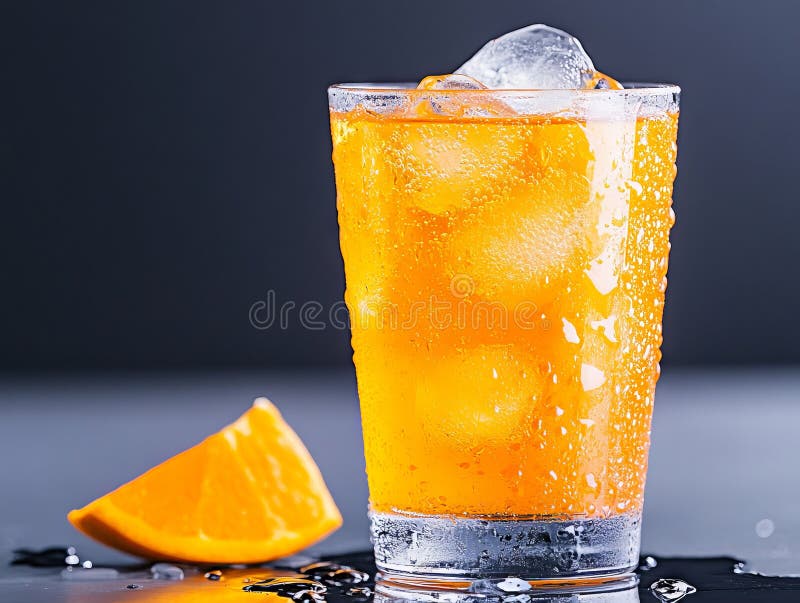 A Glass of Orange Juice with Ice and a Slice of Orange Stock Photo ...