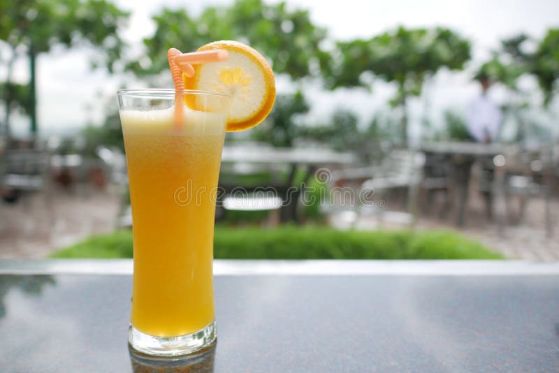 Glass Of Orange Juice Outdoor Stock Image Image Of Drink Straw 259192177