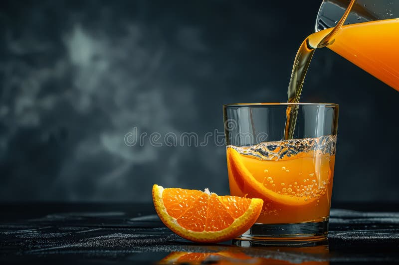Glass of Orange Juice is Poured into a Glass. Stock Photo - Image of ...