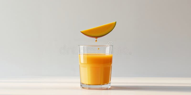 A Glass of Orange Juice with a Slice of Mango Falling into it. Stock ...