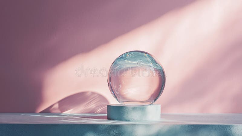 Glass Orb on a Minimalist Pedestal with Pink Lighting Stock Image ...