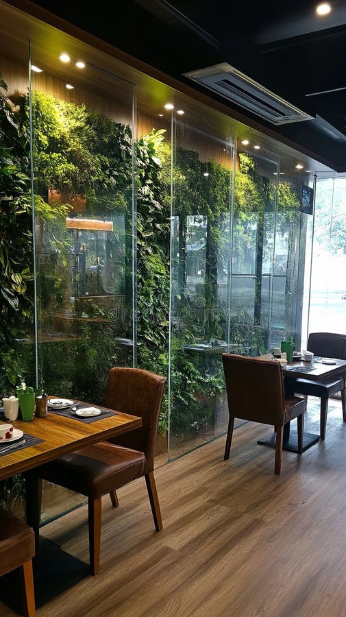 Glass Partition Lined with Vertical Garden Panels. Stock Image - Image ...