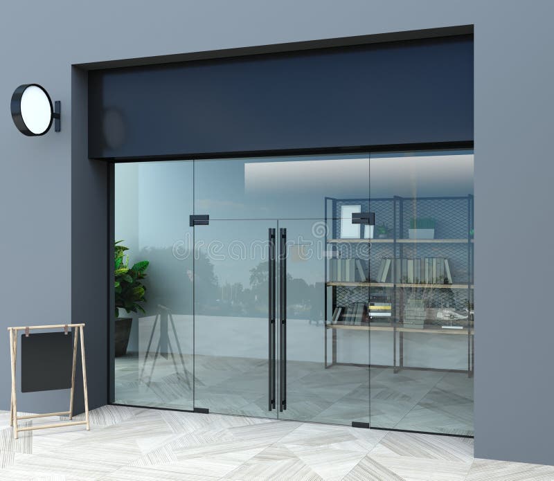 Glass Partition Mockup and Modern Doors in Hall Stock Illustration ...