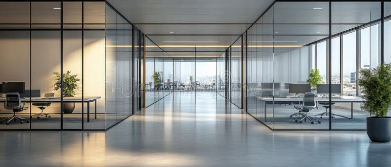 Glass Partitioned, Airy and Sophisticated Office Space, Marked by Glass ...