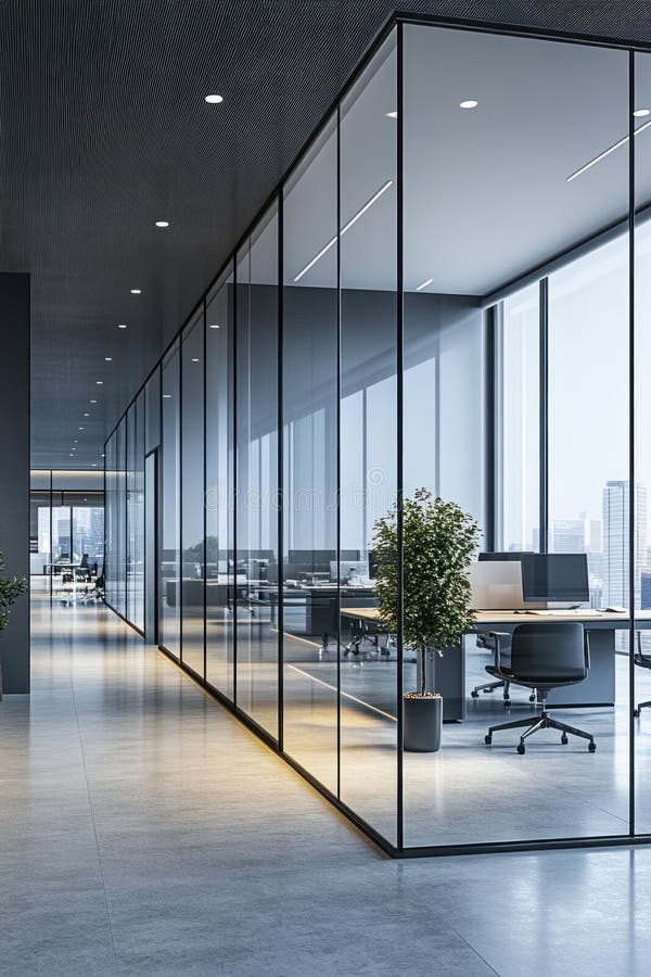 Glass Partitioned, Airy and Sophisticated Office Space, Marked by Glass ...