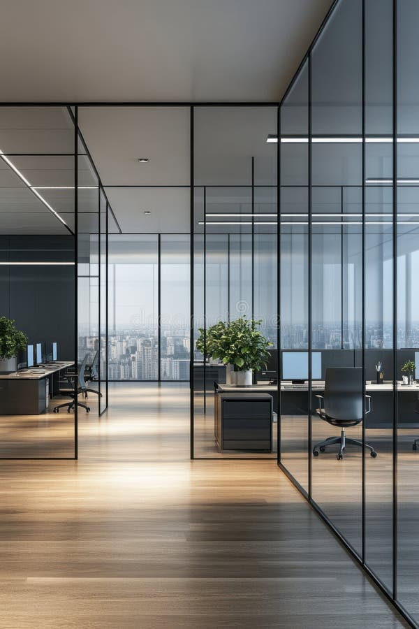 Glass Partitioned, Airy and Sophisticated Office Space, Marked by Glass ...