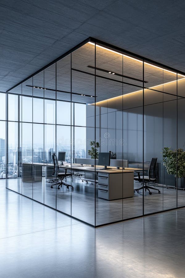 Glass Partitioned, Sleek Modern Office Featuring a Glass Partition ...