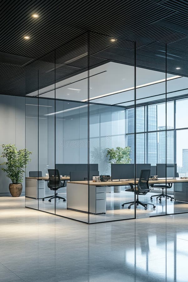 Glass Partitioned, Sleek Modern Office Featuring a Glass Partition ...