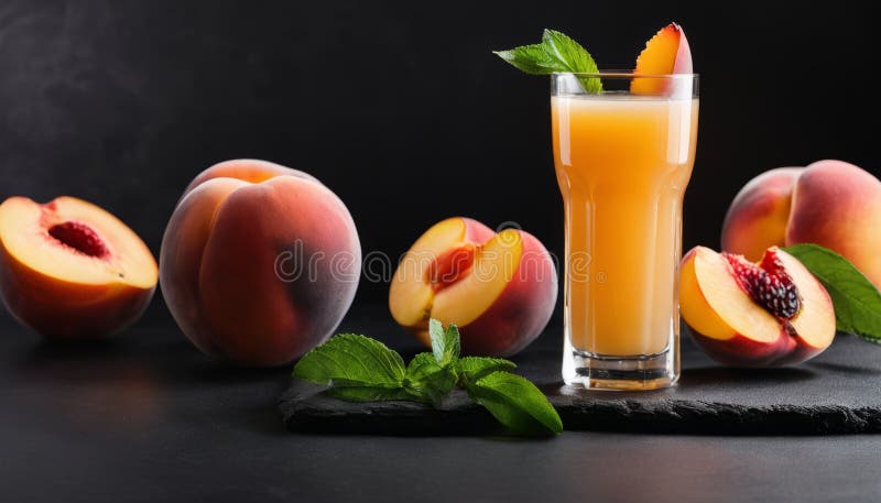 A Glass of Peach Juice with a Peach Slice on Top Stock Illustration ...