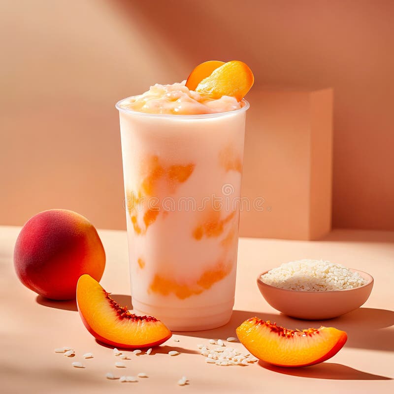 A Glass of Peach Milkshake with a Slice of Peach Next To it Stock Photo ...