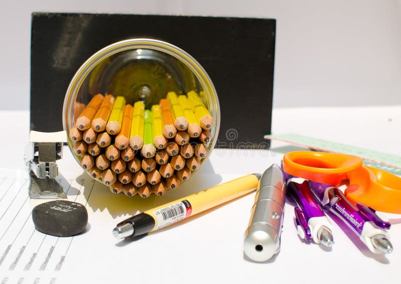Glass Pencil for Work in Office Stock Photo - Image of school, wood ...