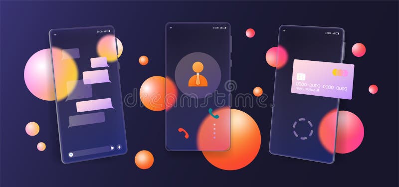 Glass Phone App Interface. Mobile Glassmorphism Frames for Smartphone ...