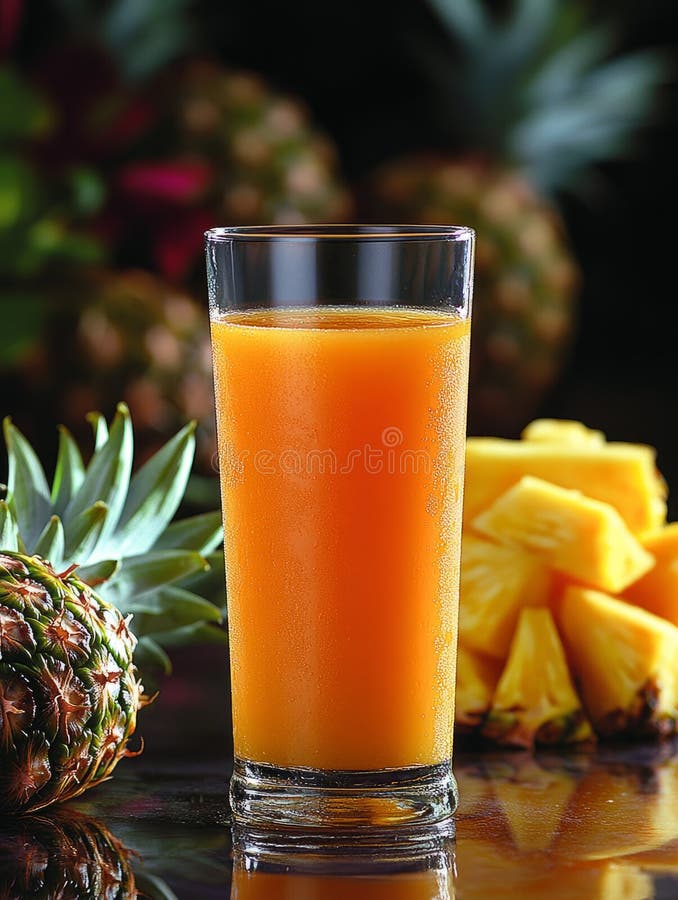 Glass of Pineapple Juice with Fresh Pineapples. Stock Photo - Image of ...