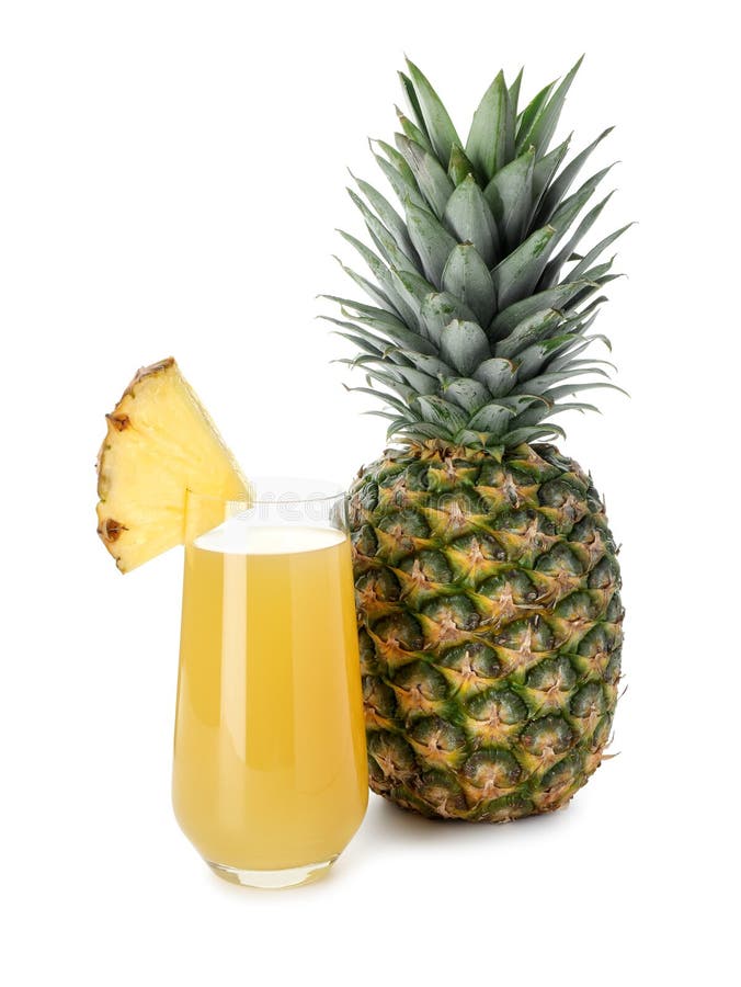 Glass with Pineapple Juice and Fresh Pineapples Isolated on White Stock ...