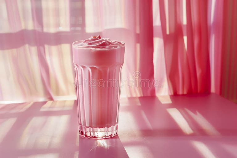 Glass of Pink Protein Shake on Light Table Stock Illustration ...