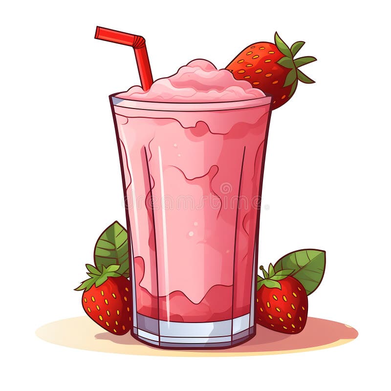 A Glass of Pink Strawberry Smoothie Stock Illustration - Illustration ...