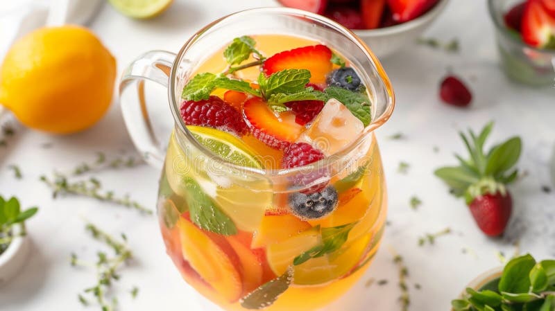 A Glass Pitcher Filled with a Colorful and Refreshing Mocktail Topped ...