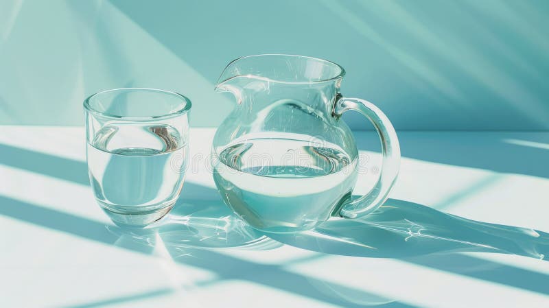 Glass and Pitcher of Water on Table Stock Photo - Image of table, glass ...