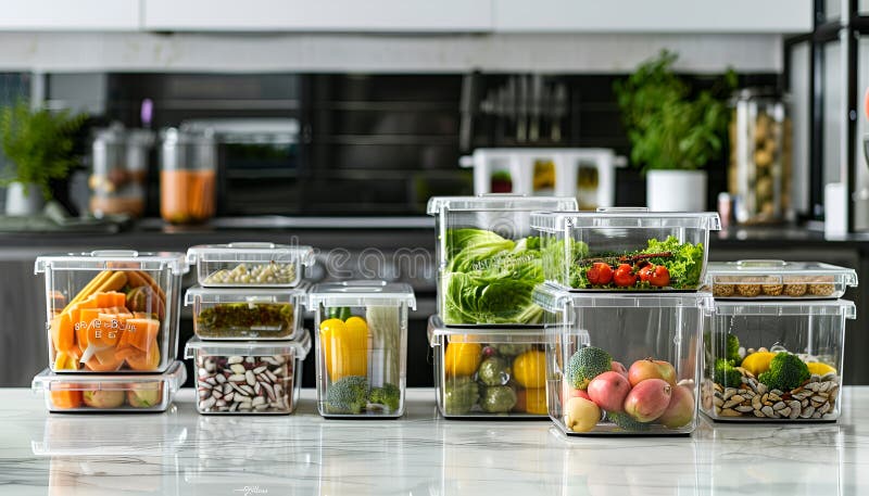 Glass and Plastic Containers with Different Fresh Products on White ...