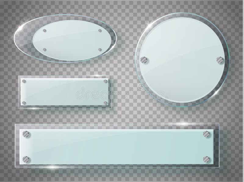 Glass Plates Set. Vector Acrylic Banners on Transparent Background ...