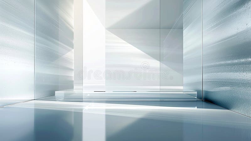 Glass Platform in a Minimalist White Room Stock Illustration ...