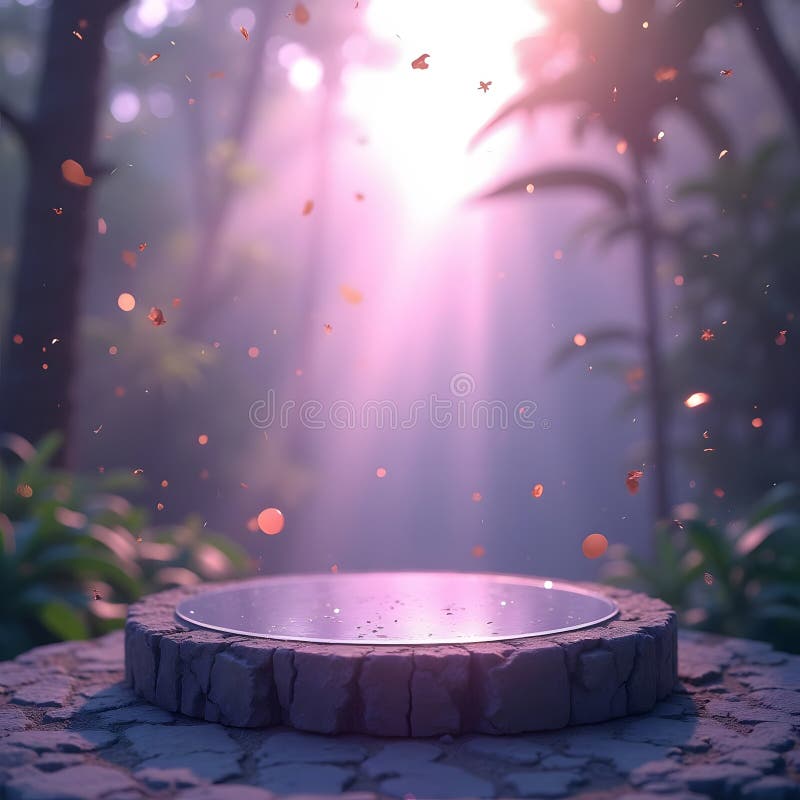 Serene Glass Platform in Enchanted Jungle with Sun Rays and Golden ...