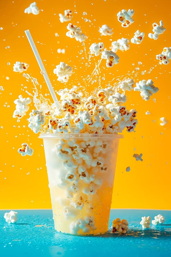 A Glass of Popcorn with a Straw in it Stock Image - Image of background ...