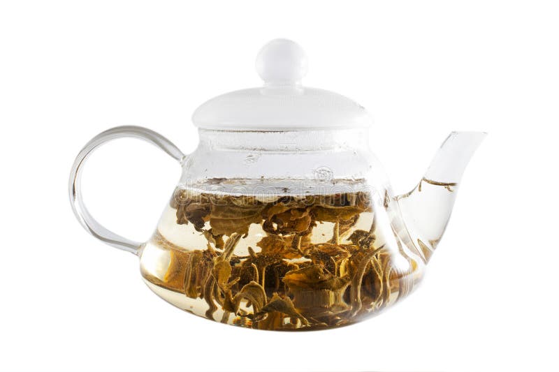 Glass pot of hot fresh tea stock image. Image of brown - 349029785